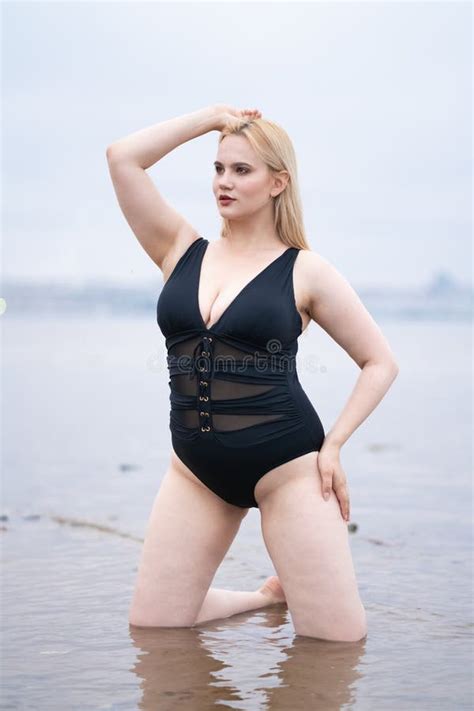 Beautiful Plus Size Model Wearing Fashion Swimsuit Stock Image Image
