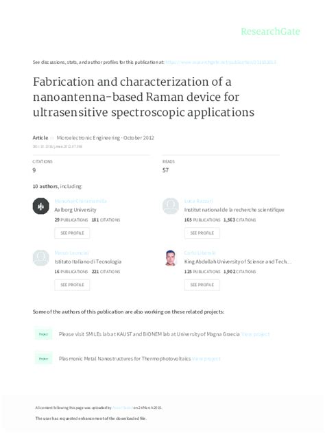 Pdf Fabrication And Characterization Of A Nanoantenna Based Raman