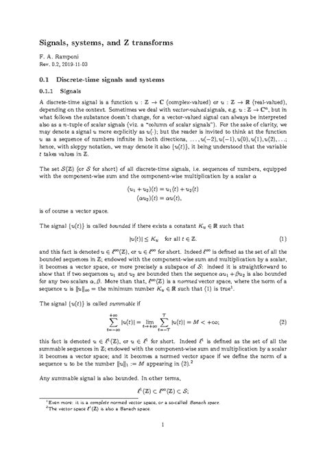 Signal System And Z Transform Signals Systems And Z Transforms F A