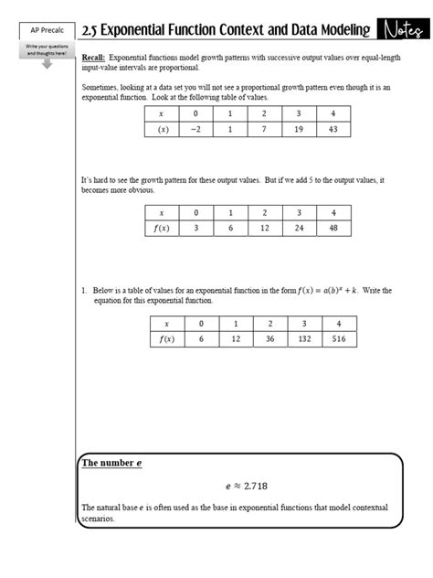 Kvs Appc 25 Exponential Function Context And Data Modeling Notes And