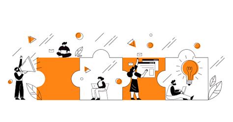 비즈니스 팀을 구축 공동 팀워크의 개념 작업 문자의 벡터 그림 퍼즐의 조각을 연결하는 사람들 비즈니스에 대한 스톡 벡터 아트 및