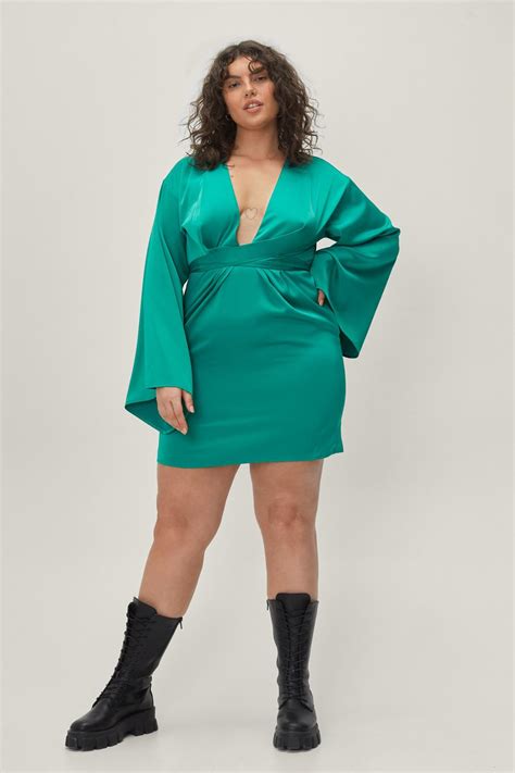 Nastygal Plus Size Satin Kimono Mini Dress