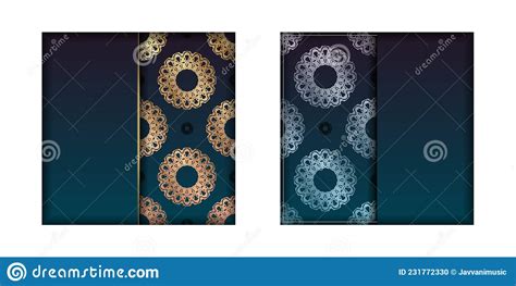 Green Gradient Brochure Template With Luxurious Gold Pattern Ready For Print Stock Vector