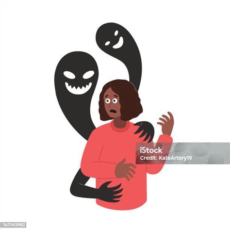 정신적 문제 심리적 불안정 개념 겁에 질린 여자는 공포증 두려움 우울 장애 편집증으로 고통받습니다 플랫 스타일의 벡터 그림 개성