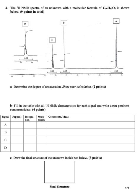 4 the h nmr spectra of an unknown with a molecular formula of