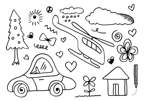 색 배경에 고립 된 손으로 그린 어린이 듀들 세트 프리미엄 벡터