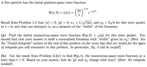Solved A Free Particle Has The Initial Position Space Wave
