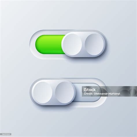 현실적인 토글 스위치 버튼 아이콘입니다 켜기 및 끄기 녹색과 회색 스위치 인터페이스 버튼 설정 그림자 켰다 끄기에 대한 스톡 벡터 아트 및 기타 이미지 Istock