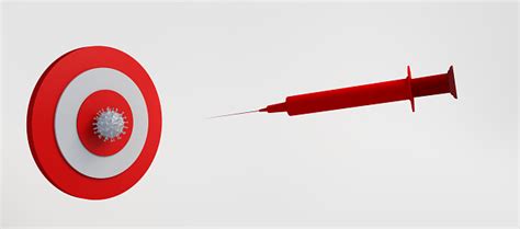 바이러스를 가진 표적의 중심을 가리키는 백신 주사기 3d 일러스트레이션 흰색 배경에 격리 0명에 대한 스톡 사진 및 기타 이미지 Istock