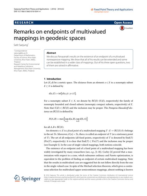 Pdf Remarks On Endpoints Of Multivalued Mappings In Geodesic Spaces
