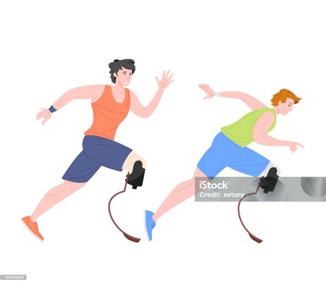하이테크 의족 플랫 만화 벡터 일러스트와 남성 패럴림픽 선수 를 실행 스포츠에 대한 스톡 벡터 아트 및 기타 이미지 스포츠 달리기 Championship Istock