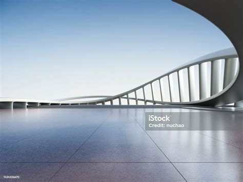 콘크리트 바닥이있는 추상적 인 미래 지향적 인 건축물의 3d 렌더링 단일 이미지에 대한 스톡 사진 및 기타 이미지 단일 이미지 정원 도로 Istock