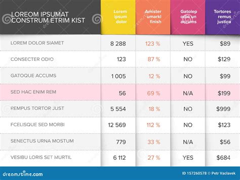 Stylized Content Data Table Template Stock Vector Illustration Of Business Math 157260578