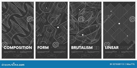 Structure Wireframes Figures Retrofuturistic Abstract Gradient Background Vector Posters With