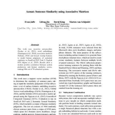 Azmat Sentence Similarity Using Associative Matrices Acl Anthology