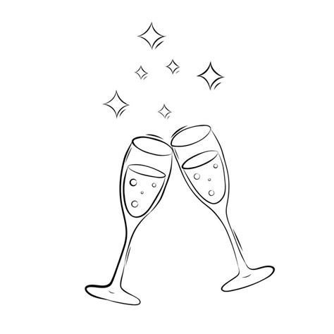 Cheers Clinking Glasses Of Champagne Decorative Element In Doodle Style