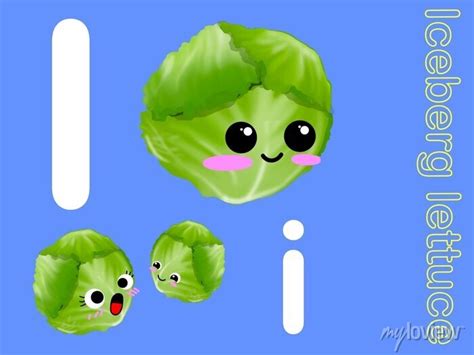 Cute Alphabet Letter I Is For Iceberg Lettuce In Fruits And Veggies