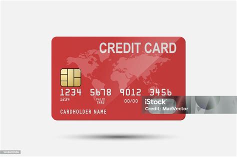 벡터 3d 현실적인 빨간 신용 카드 격리 모형 브랜딩을 위한 플라스틱 신용 카드 또는 직불 카드의 디자인 템플릿입니다 신용 카드 지불 개념입니다 전면 모습 3차원 형태에