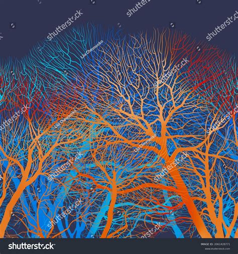 Naked Trees Fantastic Winter Seamless Border Stock Illustration