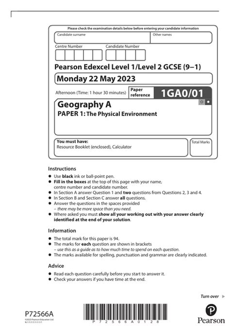 Gcse Edexcel 2024 Geography A Paper 1 Paper 2 Paper 3 Question Papers Stuvia Uk