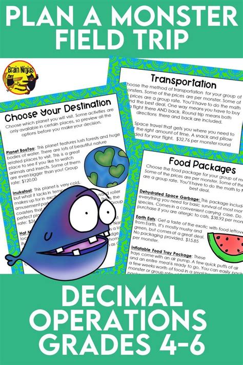 Decimal Operations Activity Monster Field Trip Multiplying And Dividing