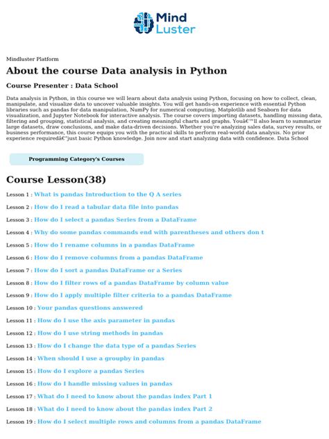 data analysis in python course content pdf data data analysis