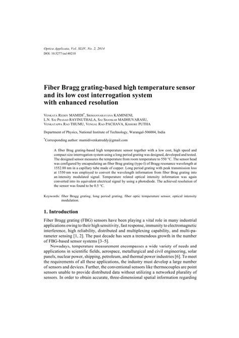 Pdf Fiber Bragg Grating Based High Temperature Sensor And Its Low Cost Interrogation System