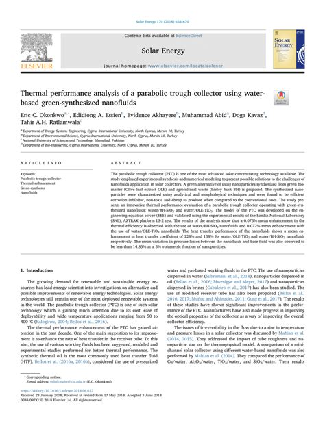Pdf Thermal Performance Analysis Of A Parabolic Trough Collector