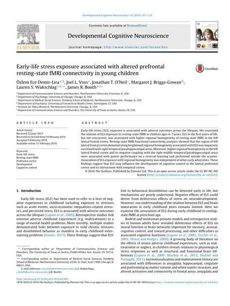 Pdf Early Life Stress Exposure Associated With Altered Prefrontal Resting State Fmri