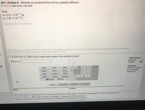 Solved 8 Problem 6 Electrons Are Accelerated From Rest