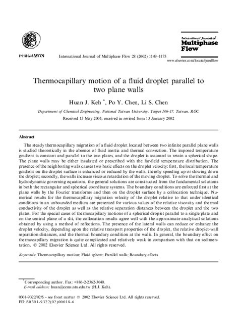 Pdf Thermocapillary Motion Of A Fluid Droplet Parallel To Two Plane Walls 柏源 陳