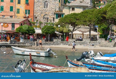Bars And Cafes Boats And Beach On Waterfront Portovenere Editorial