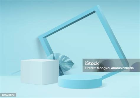 3d 배경 제품은 기하학적 플랫폼으로 최소한의 연단 장면을 제공합니다 포디움이 있는 배경 벡터 3d 렌더링 화장품을 보여주기 위해 서 있습니다 받침대 모던 스튜디오 블루