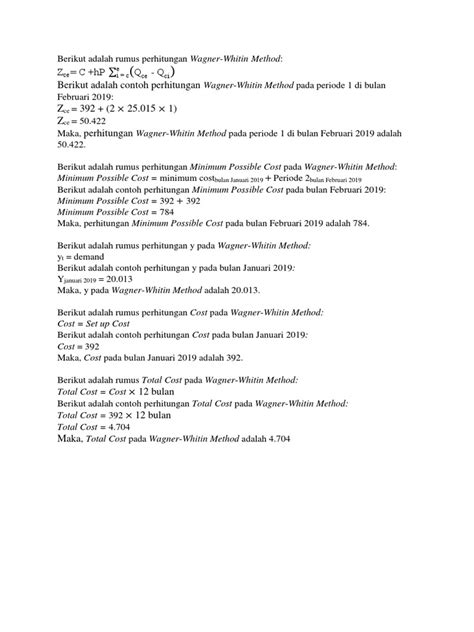 Wagner Whitin Method Formulas And Examples Pdf