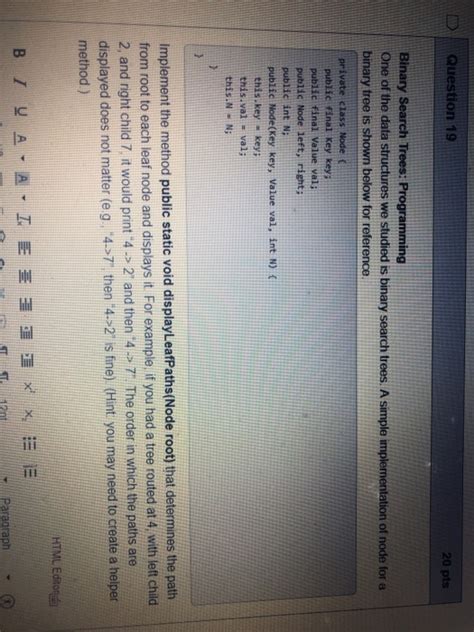 Question 19 20 Pts Binary Search Trees Programming