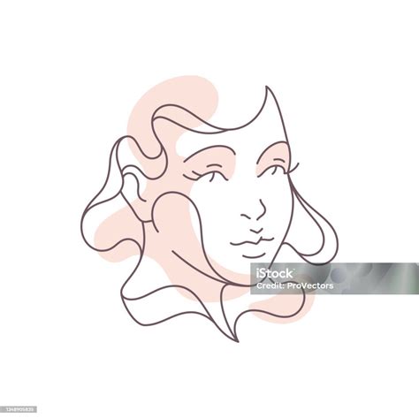 미니멀 한 손으로 그린 여성 실루엣 초상화 디자인 요소 스팟 파스텔 컬러 로고로 장식 그래픽 프린트에 대한 스톡 벡터 아트 및