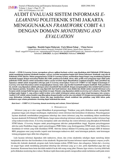 Pdf Audit Evaluasi Sistem Informasi E Learning Politeknik Stmi Jakarta Menggunakan Framework