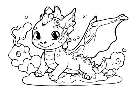 어린이 및 성인 컬러링 책 일러스트레이션용 드래곤 컬러링 페이지 프리미엄 벡터