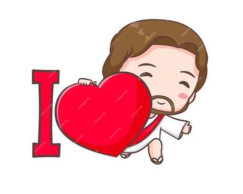 Premium Vector Jesus Christ With Big Love Heart Cartoon Character