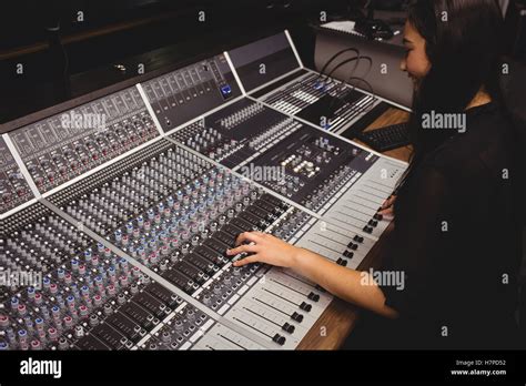 Female Babe Using Sound Mixer Stock Photo Alamy