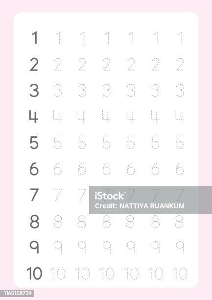숫자를 쓰기위한 무료 필기 페이지 학습 번호 유치원 벡터에 대한 숫자 추적 워크 시트 건강관리와 의술에 대한 스톡 벡터 아트 및 기타 이미지 건강관리와 의술 교습