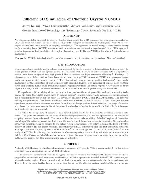 Pdf Efficient 3d Simulation Of Photonic Crystal Vcsels
