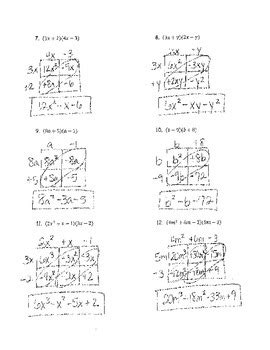 Multiplying Polynomials Box Method 1 KEY By Brandi Earl TpT