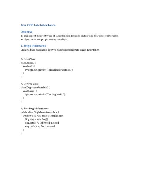 Java Oop Lab Inheritance Pdf Inheritance Object Oriented Programming Method Computer