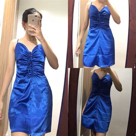 Shein Royal Blue Silk Sexy Mini Dress On Carousell