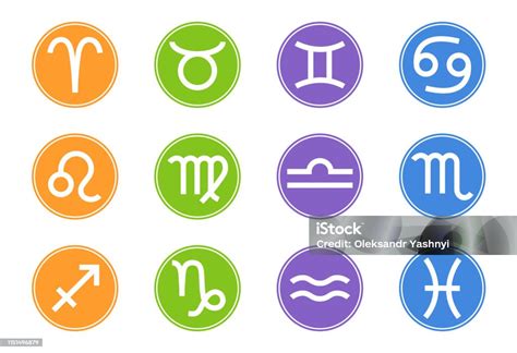 조디악 징후 아이콘의 집합입니다 조디악 요소입니다 별자리 표지판 레오 처녀 자리 전갈 자리의 물병 자리 궁수타루스 물고기 염소 자리의 황소 아리에 스 쌍둥이 암 디자인 웹에