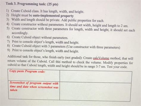 Solved Task 3 Programming Task 25 Pts 1 Create Cuboid