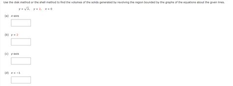 Solved Use The Disk Method Or The Shell Method To Find The Chegg Com