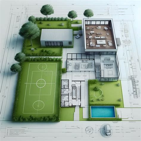 Building House On Blueprints Architectural Construction Model Residential Building Drawings And