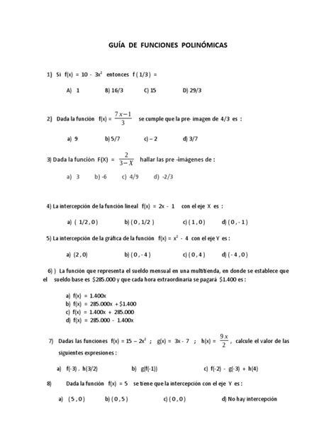 Guía De Funciones Polinómicas Pdf